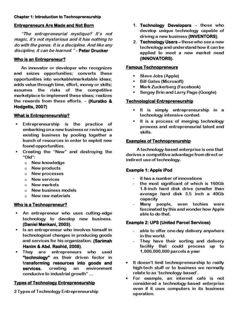 Chapter 1 Introduction To Technopreneurship (Reviewer) | PDF ... Chapter 1 Introduction To Technopreneurship (Reviewer) | PDF ...
