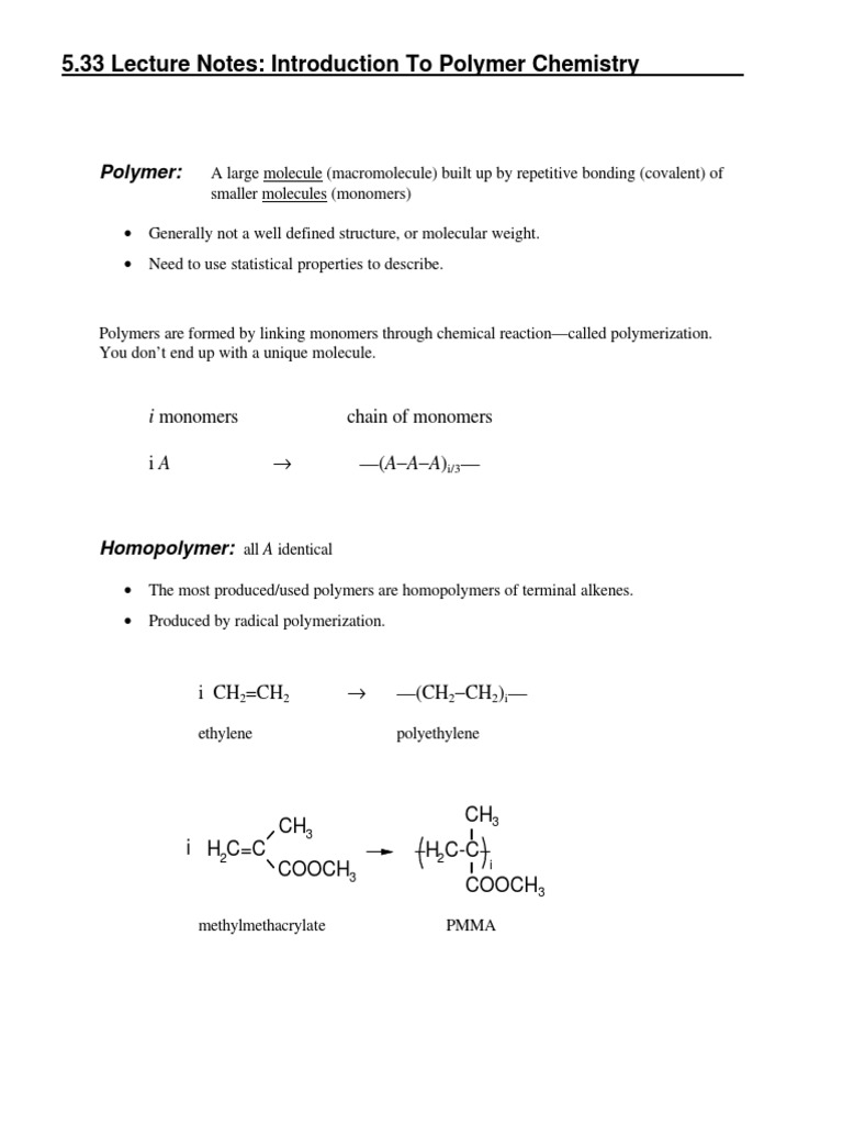 5.33 Lecture Notes: Introduction To Polymer Chemistry | PDF | Copolymer ...