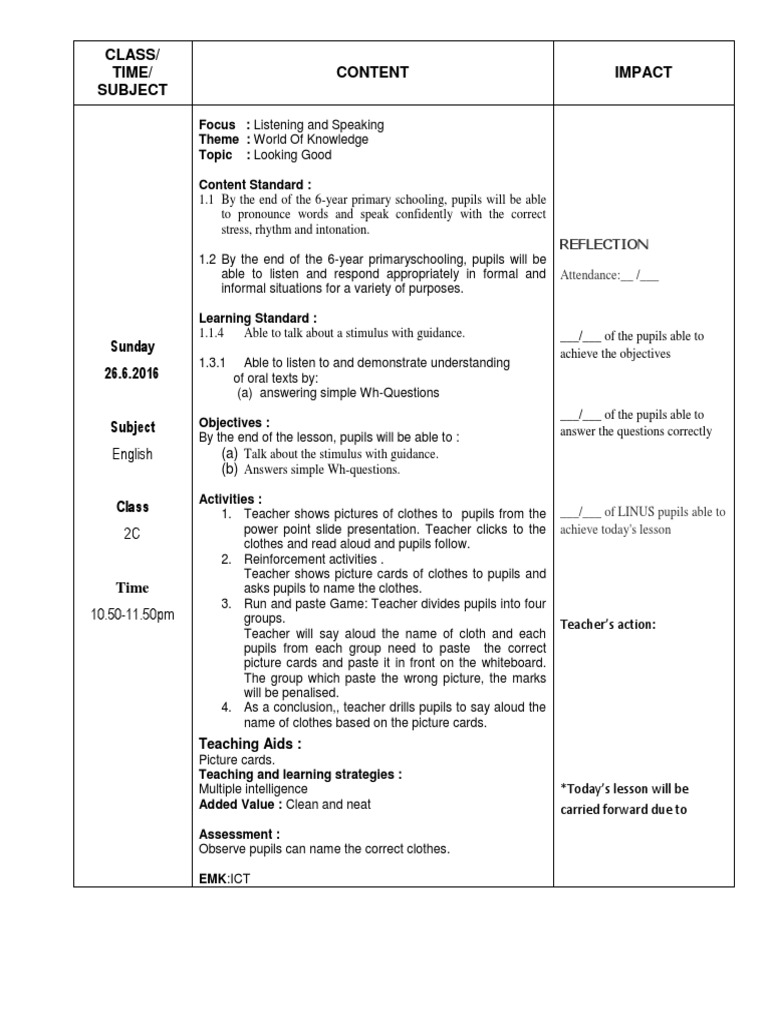 English Lesson Plans: Looking Good | PDF | Question | Teachers
