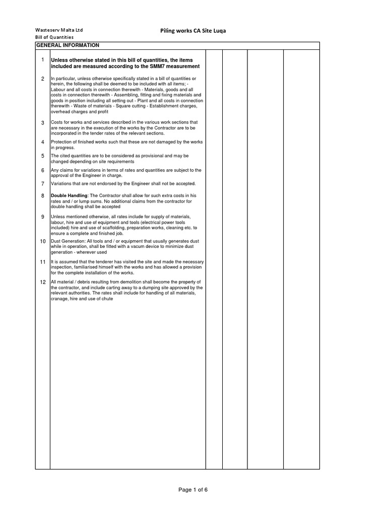 Boq Luqa Gates Un-Priced PDF | PDF | Deep Foundation | Concrete