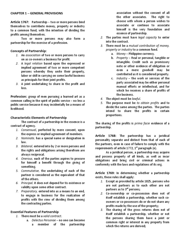 Chapter 1 - General Provisions Article 1767 | PDF | Partnership | Property