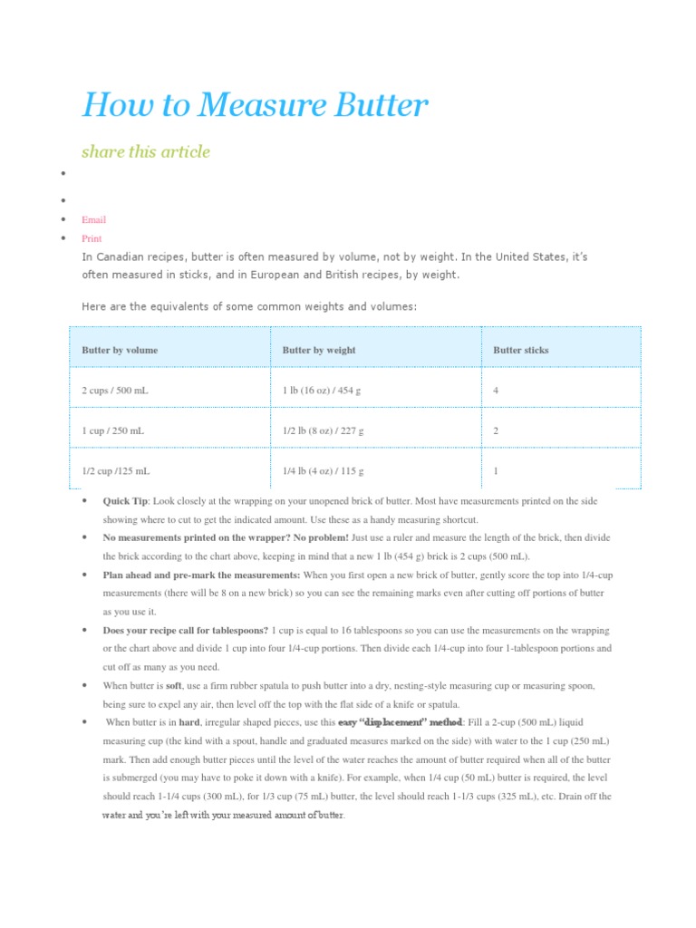 How To Measure Butter | PDF | Ounce | Butter