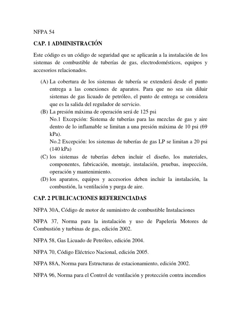 Nfpa 54 | PDF | Tubería (transporte de fluidos) | Combustión