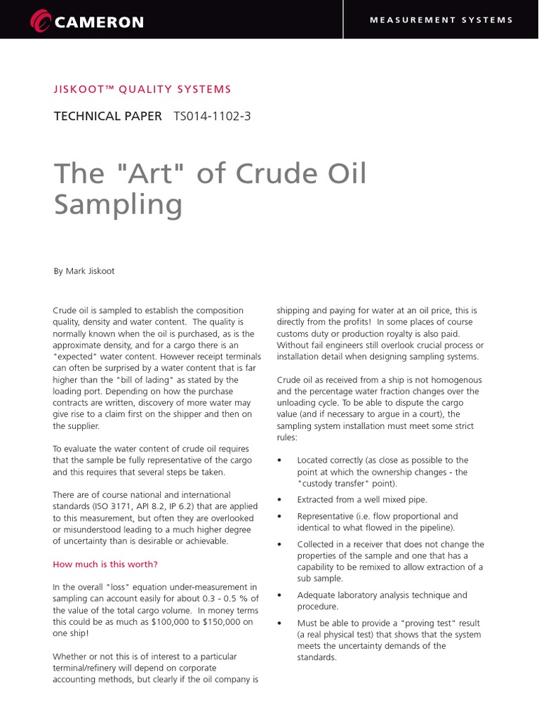 Art of Crude Sampling | PDF | Petroleum | Sampling (Statistics)