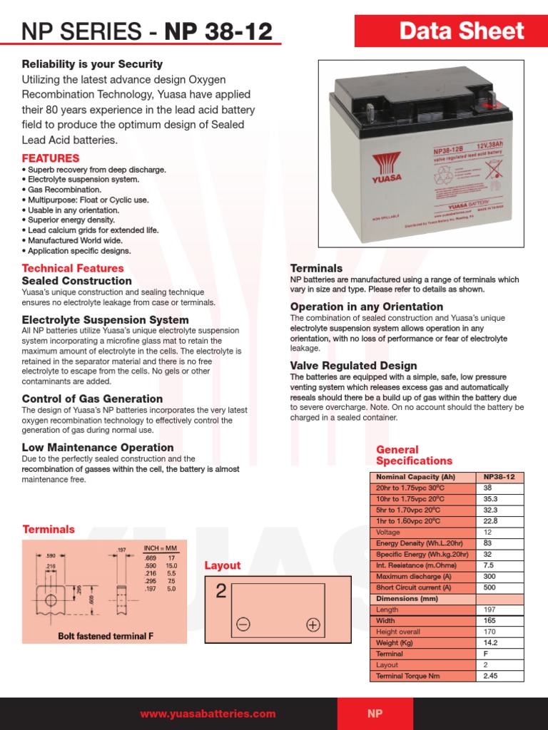 NP_38_12_DataSheet - 12V - 38AH.pdf | Battery (Electricity) | Electricity