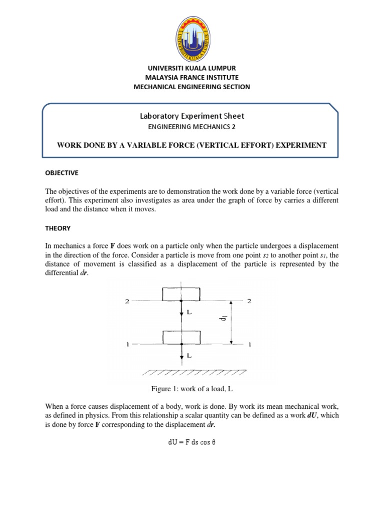 Work Done by Variable Force Experiment | PDF | Distance | Force