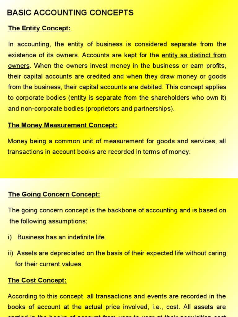 Basic Accounting Concepts: The Entity Concept | PDF | Debits And ...