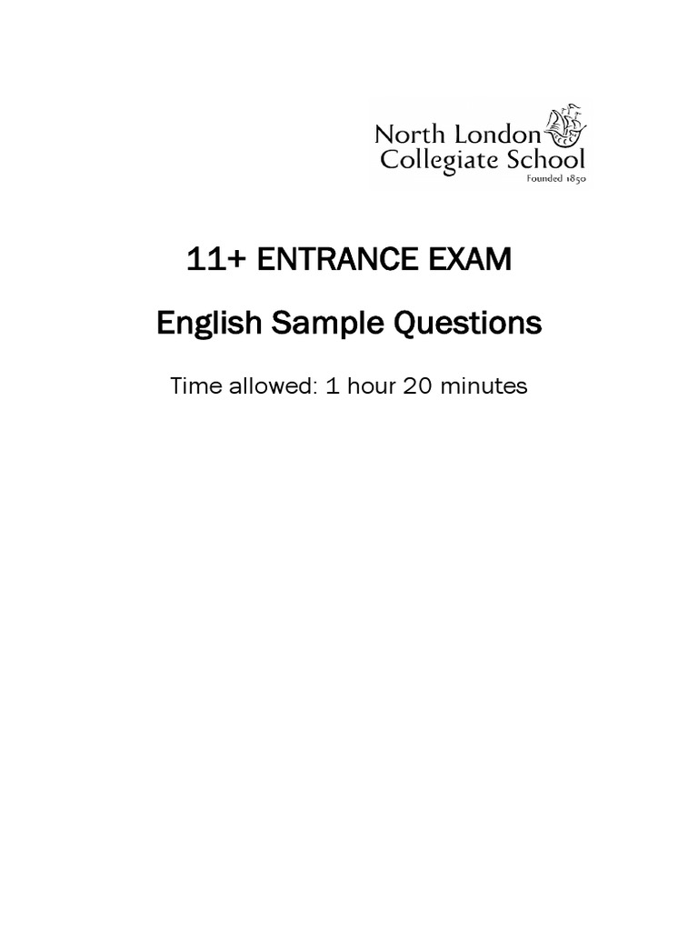 11+ English Entrance Exam Sample Questions | PDF
