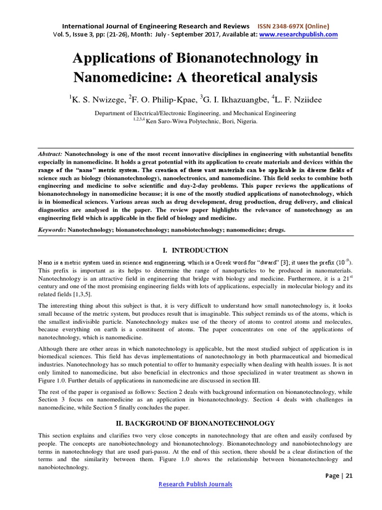 Applications of Bionanotechnology in Nanomedicine: A Theoretical Analysis | PDF | Nanomedicine ...