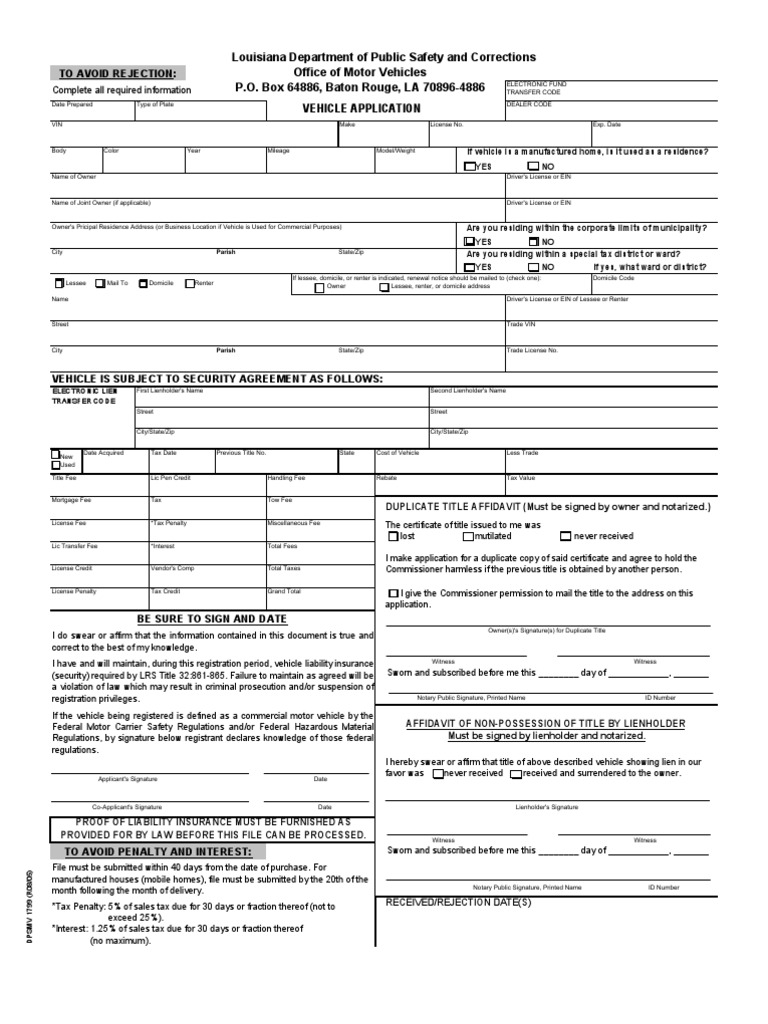 dmv form 1799 0805 | Notary Public | Lien