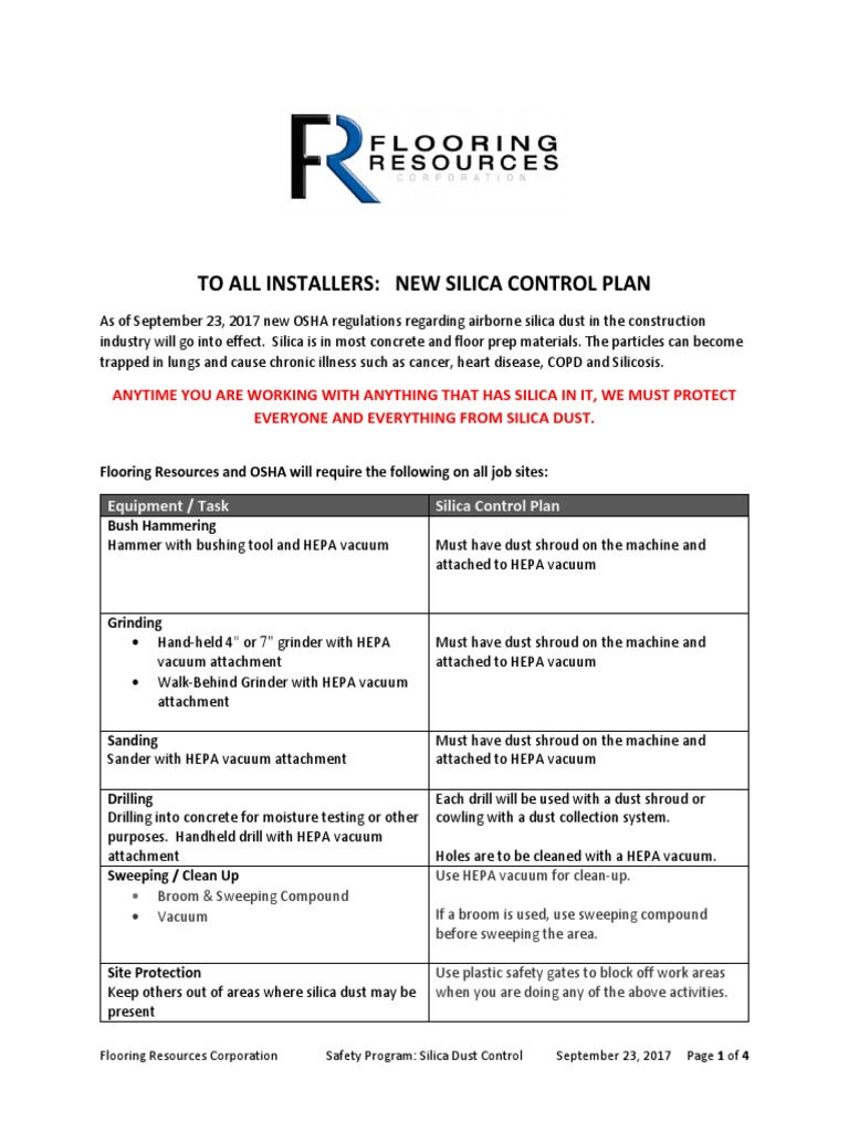 Installer Silica Control Notice | PDF | Dust | Vacuum Cleaner