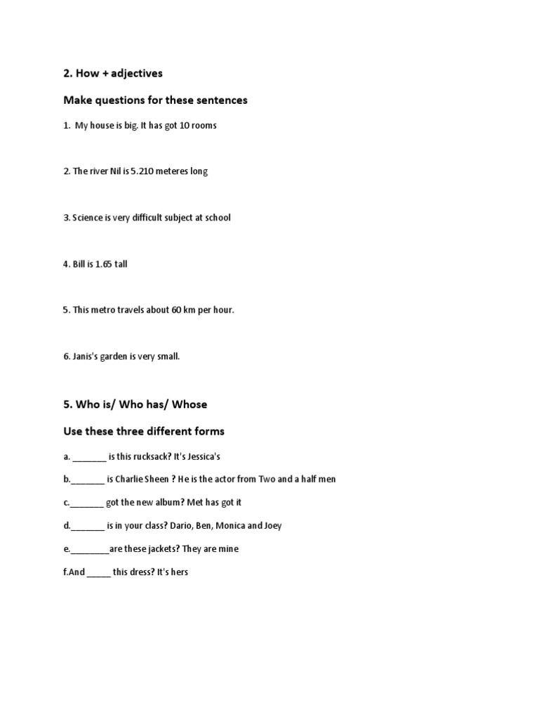 How + Adjectives Make Questions For These Sentences | PDF