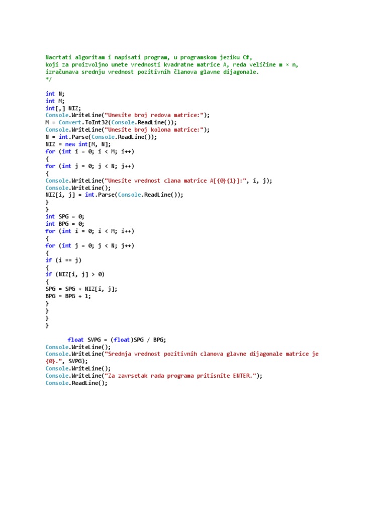 Nacrtati Algoritam I Napisati Program | PDF