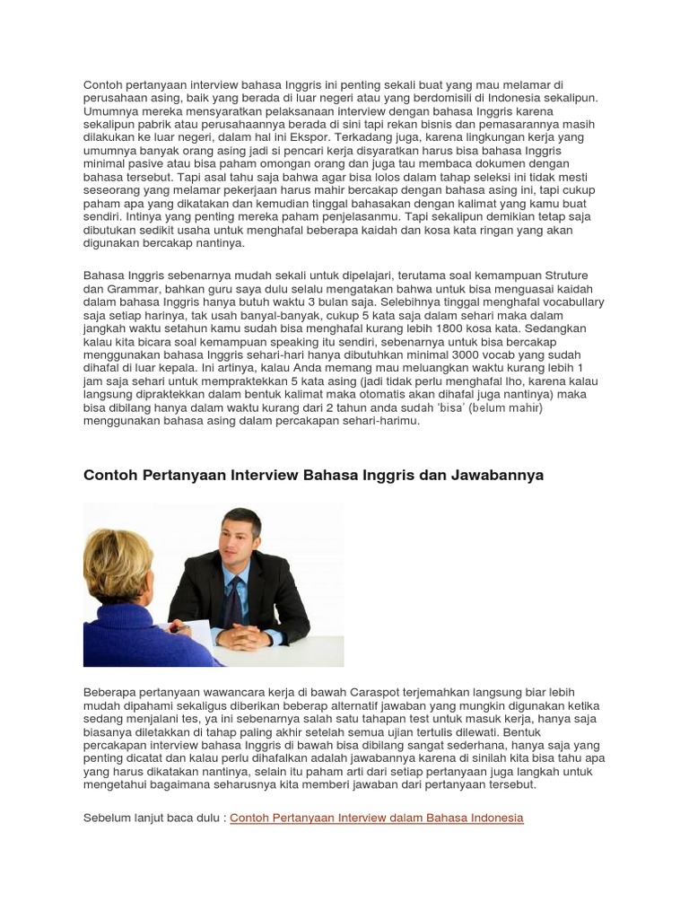 Contoh Pertanyaan Interview Bahasa Inggris Ini Penting Sekali Buat Yang ...