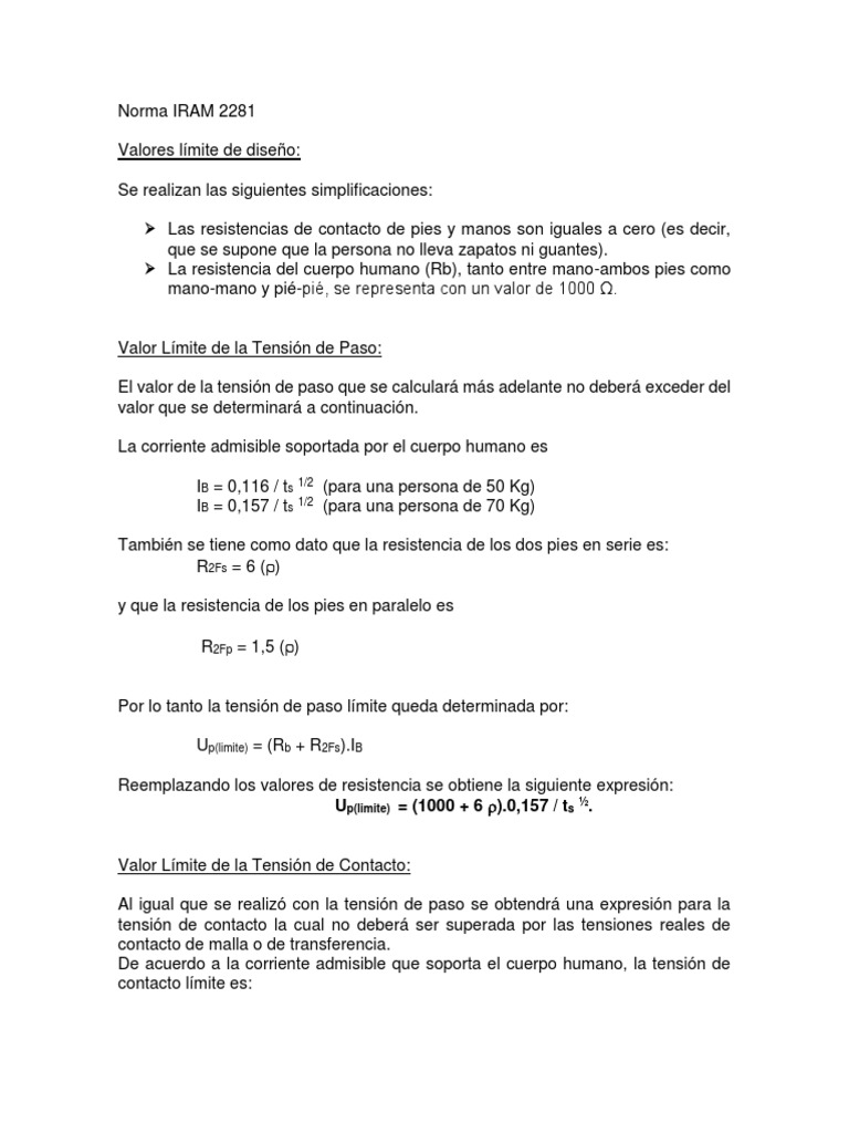 Malla de Puesta A Tierra - IRAM 2281 | PDF | Resistencia Eléctrica y Conductancia | voltaje