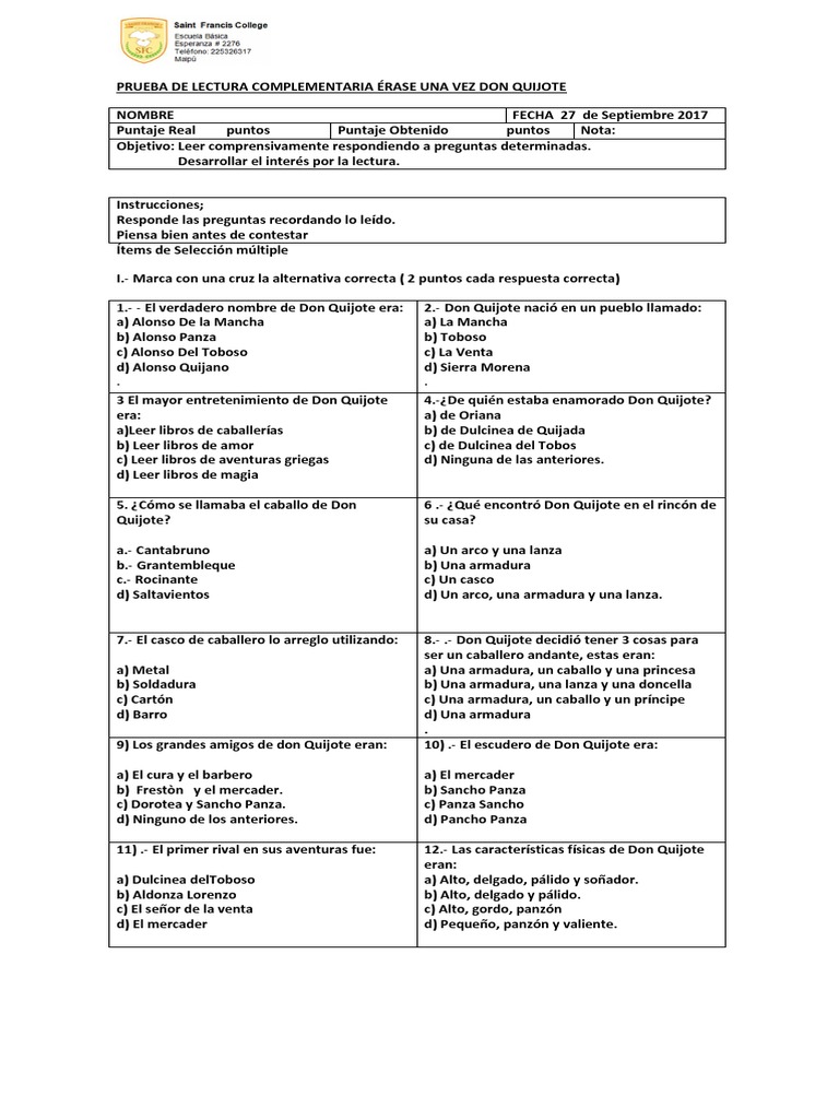 Prueba Erase Una Vez Don Quijote | PDF | Don Quijote | Personas