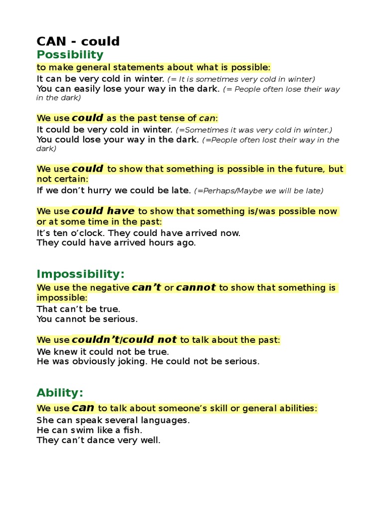 Can Could - Grammar English | PDF