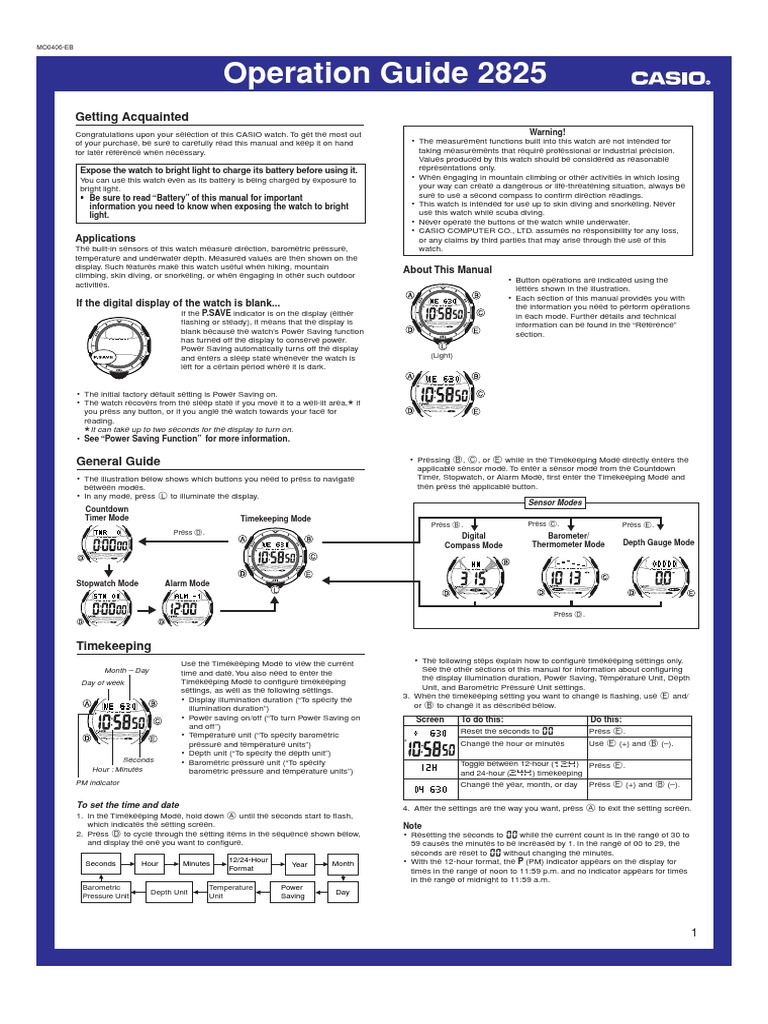 Casio ProTrek MO0406 Watch Manual - Module_2825 | Watch | Atmospheric ...