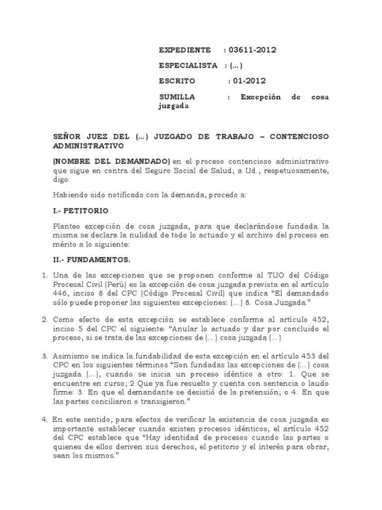 Excepción de Cosa Juzgada | PDF | Res Judicata | Demanda judicial