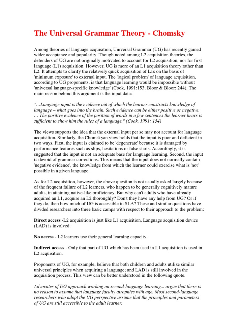 Chomsky - Universal Grammar | PDF | Language Acquisition | Second ...