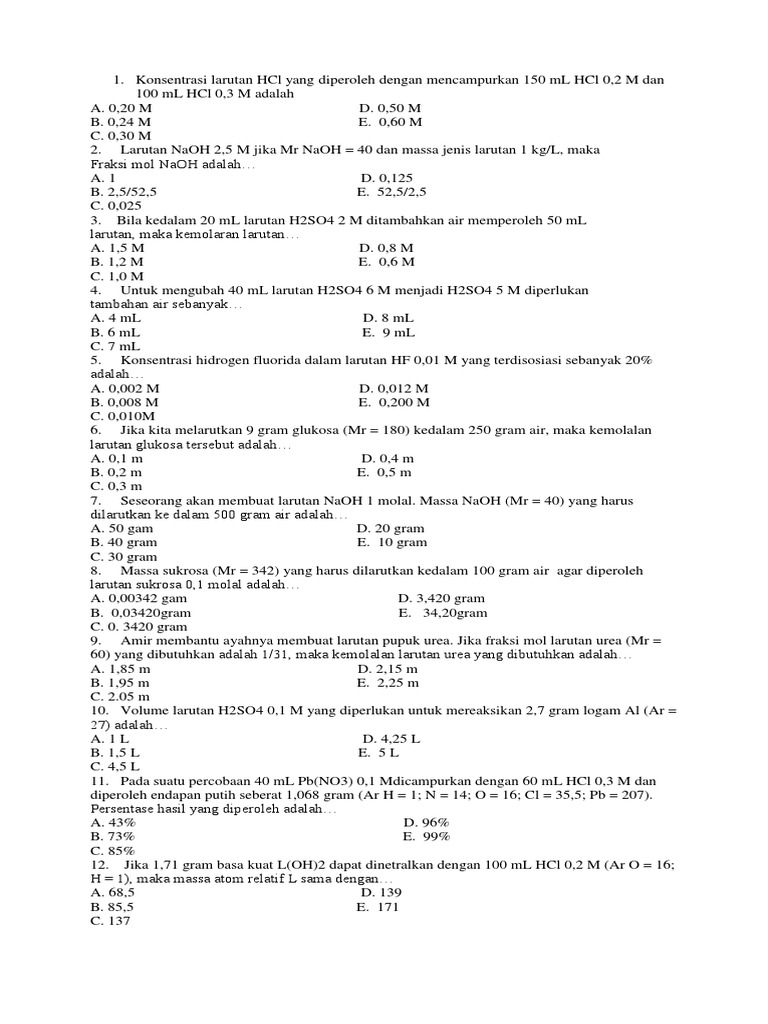 KONSENTRASI LARUTAN DAN PERHITUNGAN KEMOLALAN | PDF