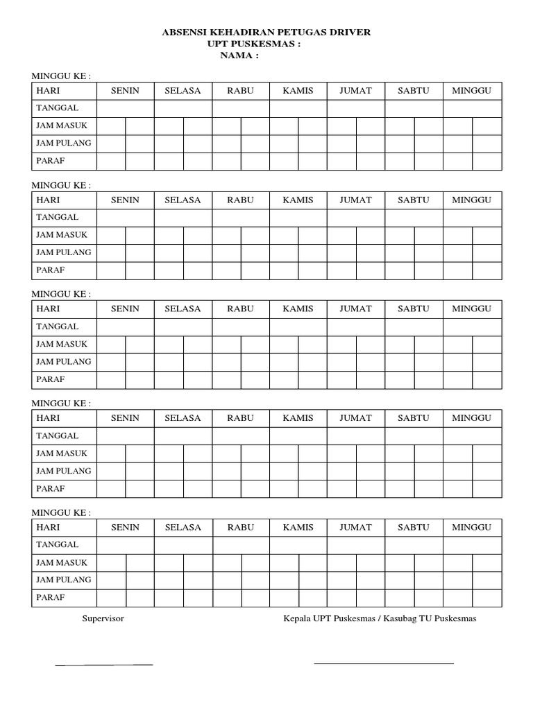 Absen Kehadiran Petugas Driver | PDF