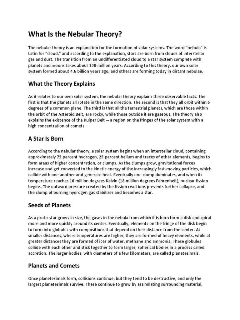 Understanding the Nebular Theory | PDF | Formation And Evolution Of The ...