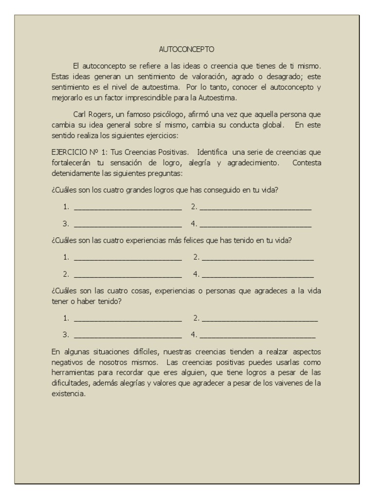 Ejercicio Autoconcepto | PDF | Autoestima | Ejercicio físico