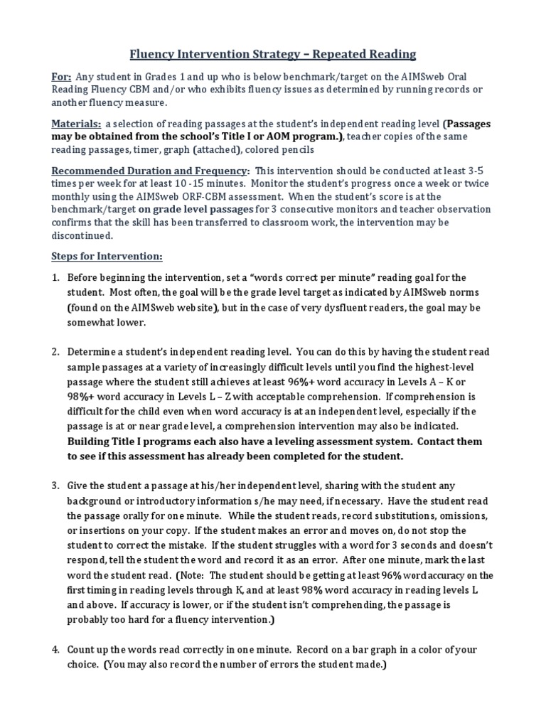 Repeated Reading Intervention | PDF | Reading Comprehension | Fluency