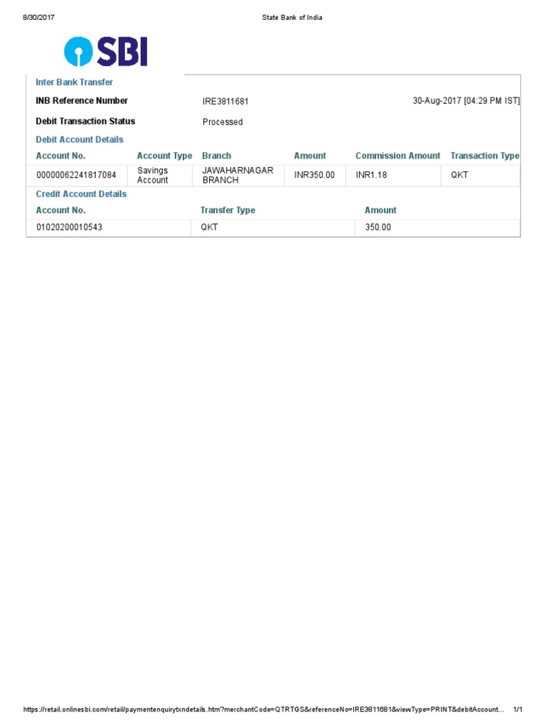 INB Reference Number IRE3811681 30-Aug-2017 (04:29 PM IST) Debit ...