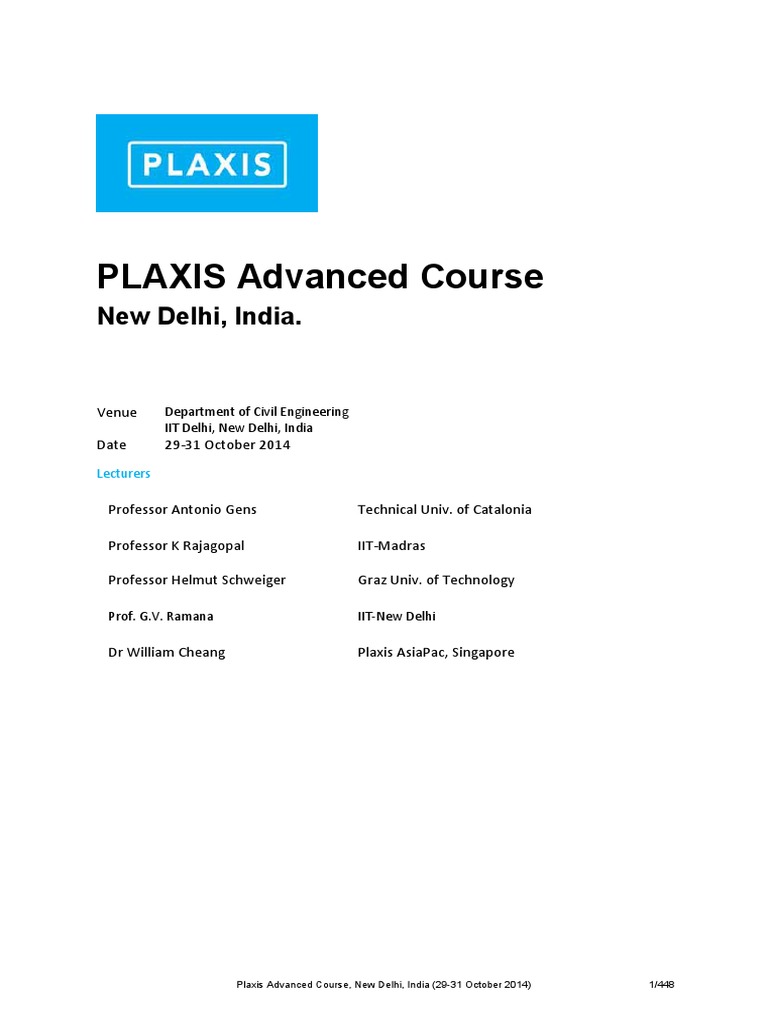 Plaxis Advanced Course New Delhi 2014 (Print) | PDF | Plasticity ...