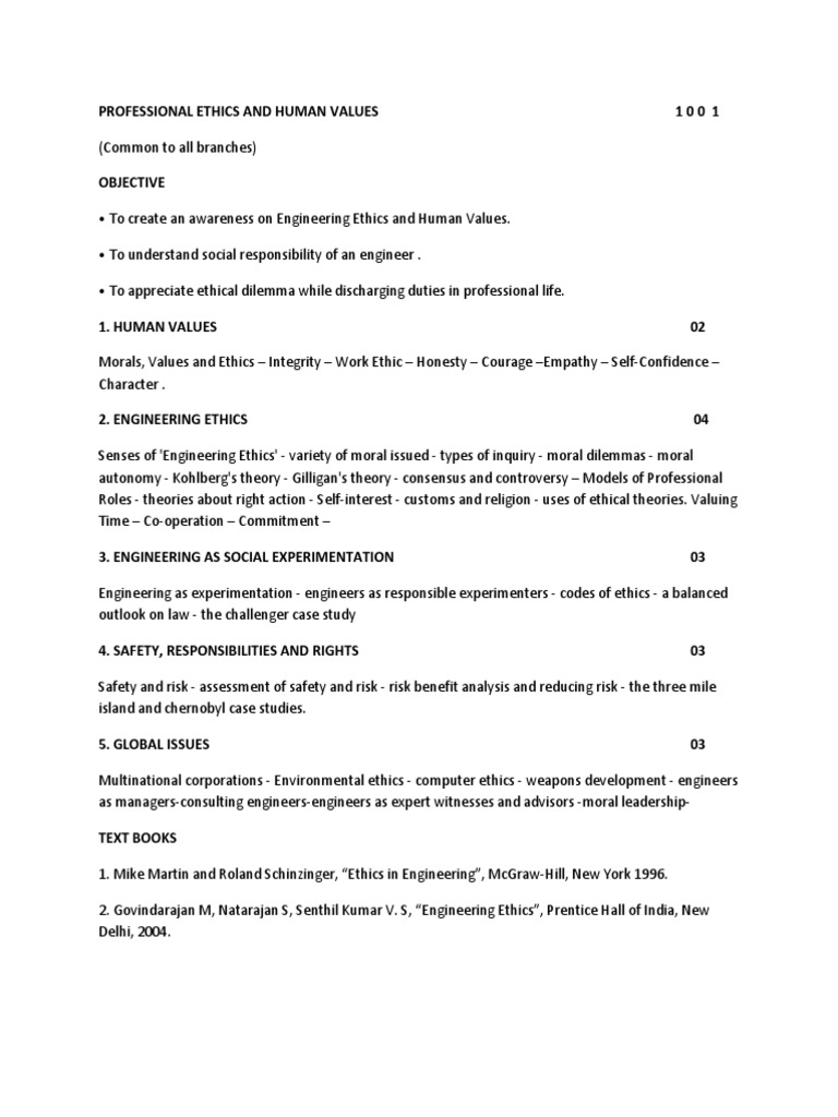 Professional Ethics Syllabus | PDF | Engineering | Morality