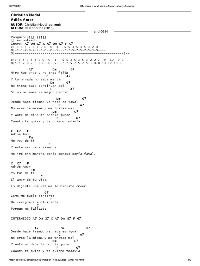 Christian Nodal, Adiós Amor - Letra y Acordes | PDF | Música grabada ...