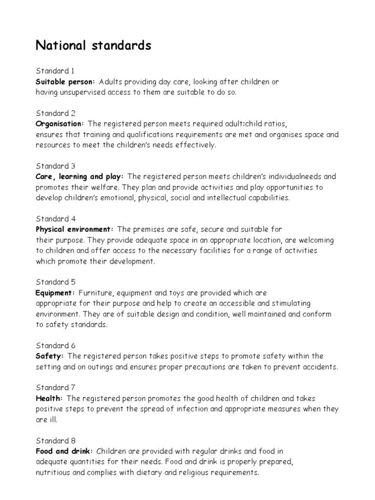 CCLD 3 306 National Standards For Under 8s Day Care and Child Minding ...