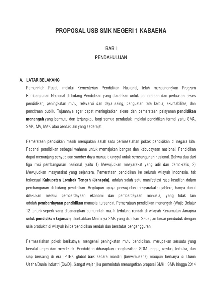 Proposal Usb SMK Negeri 1 Kabaena | PDF