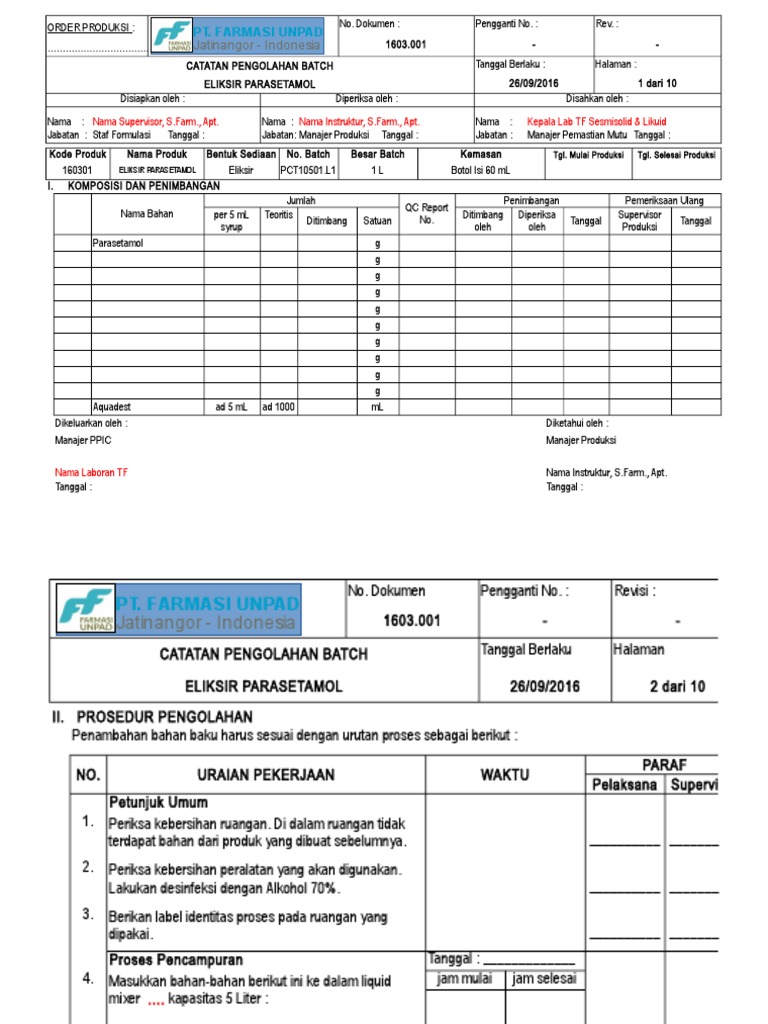 Batch Sheet Eliksir Kosong | PDF