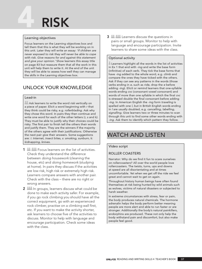 Unlock Reading and Writing Skills 4 Teacher's Book Sample Unit PDF ...