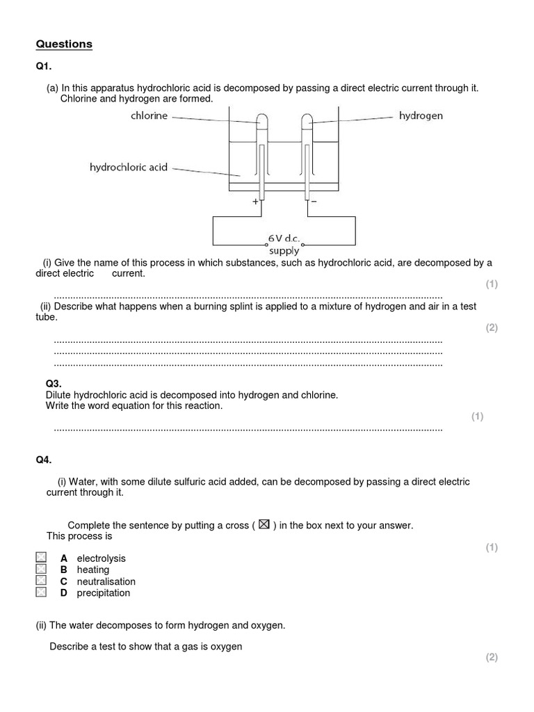Electrolysis-questions.pdf | Chlorine | Hydrogen