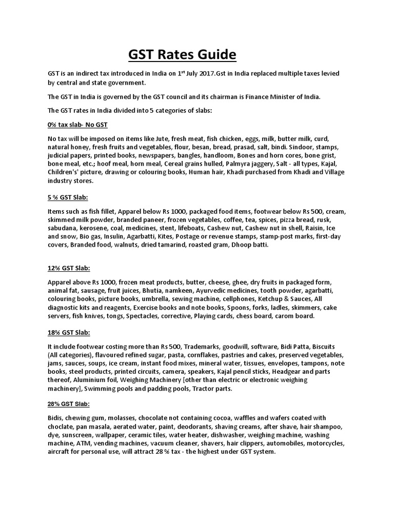 GST Rate In India PDF Chocolate Taxes