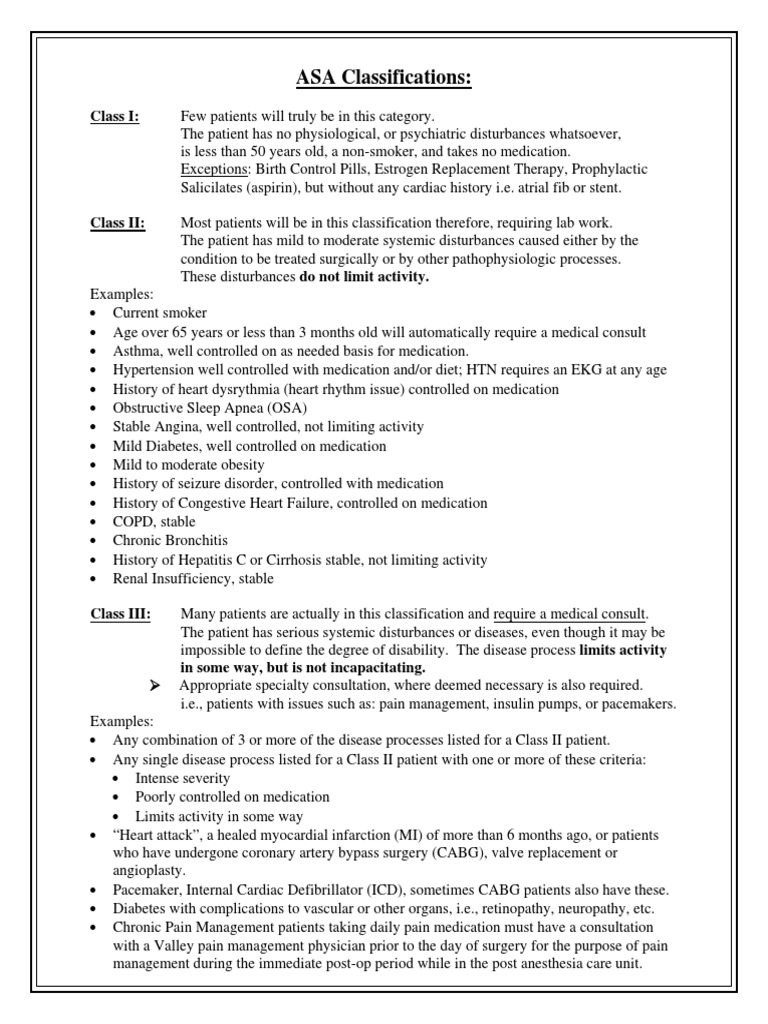 ASA Classifications 4-09.pdf | Myocardial Infarction | Heart