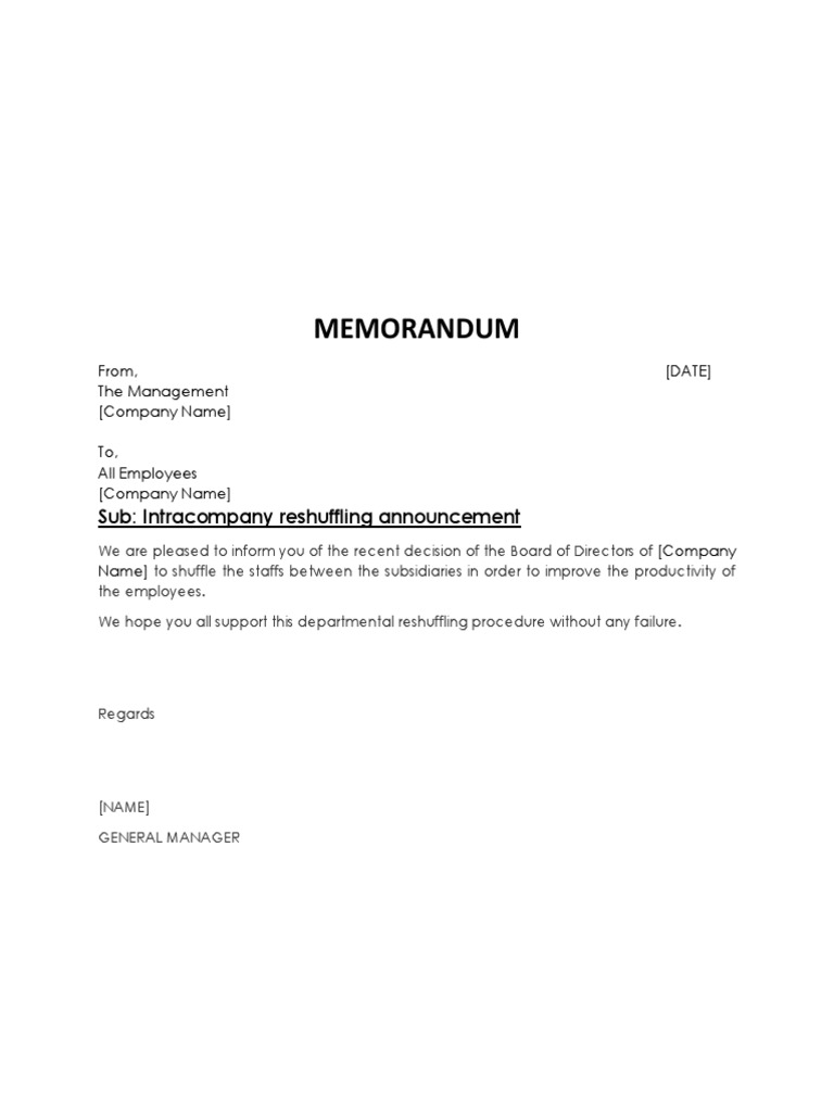 Employee Reshuffling Memo