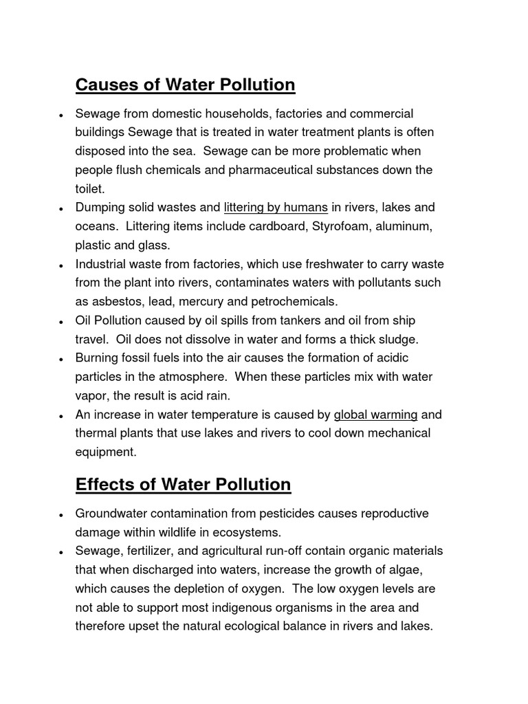 Key Causes and Effects of Water Pollution | PDF | Water Pollution | Sewage