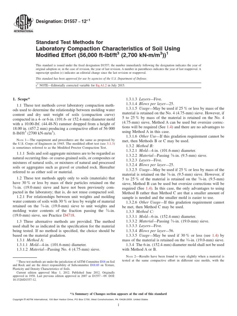 D 1557 - 12e1 | PDF | Soil | Engineering