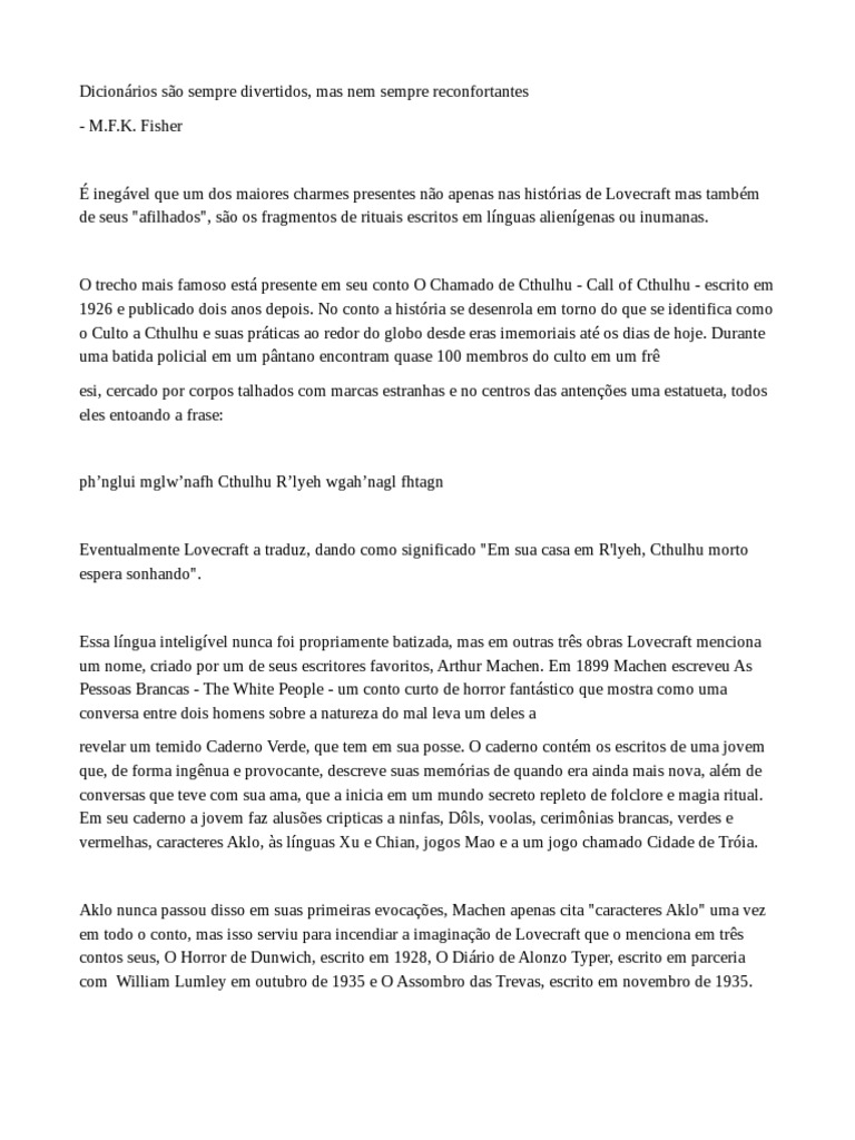 Aklo: A Linguagem dos Antigos | PDF | H.P. Lovecraft | Escrita