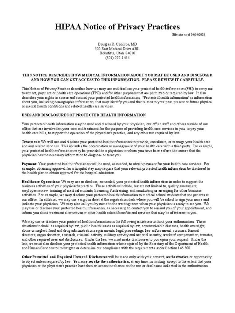 HIPPA Privacy Notice | PDF | Health Informatics | Health Insurance ...