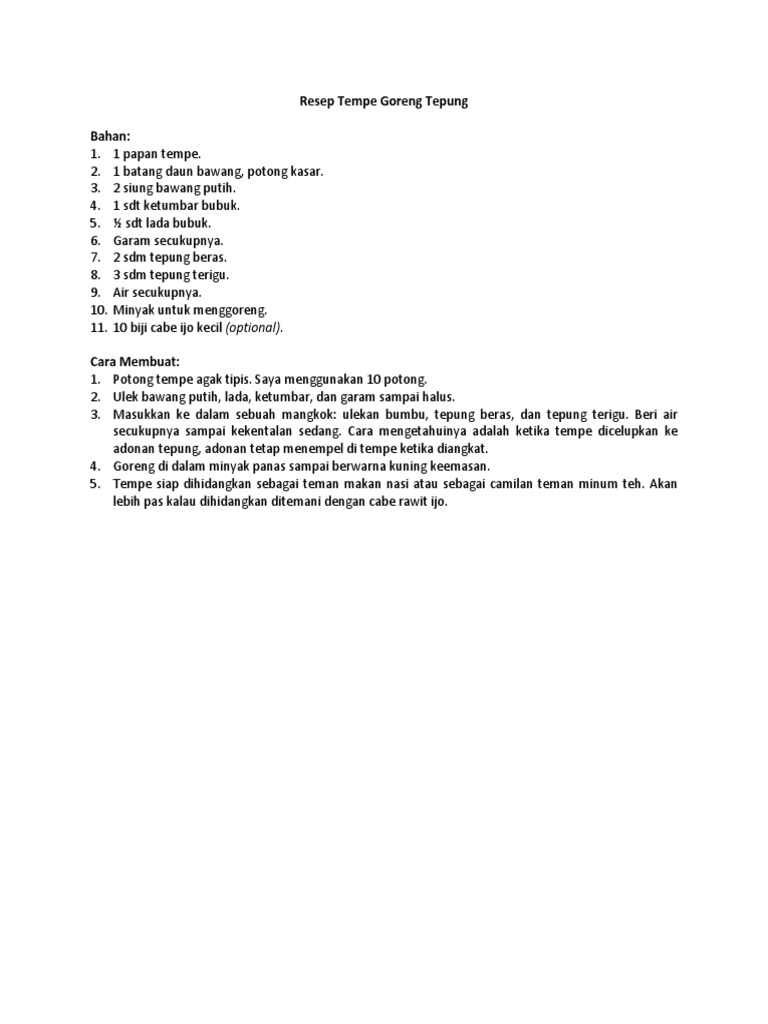 Resep Tempe Goreng Tepung | PDF