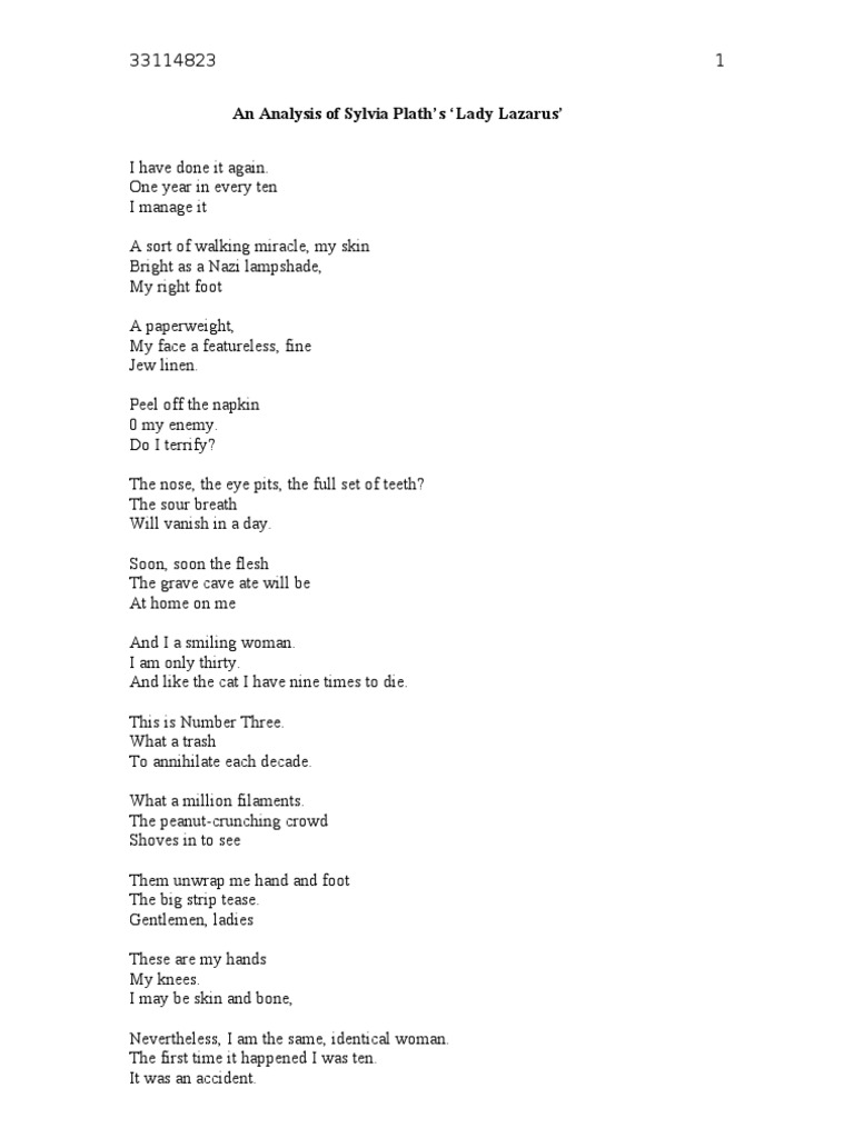 An Analysis of Sylvia Plath's Lady Lazarus | Sylvia Plath | Poetry