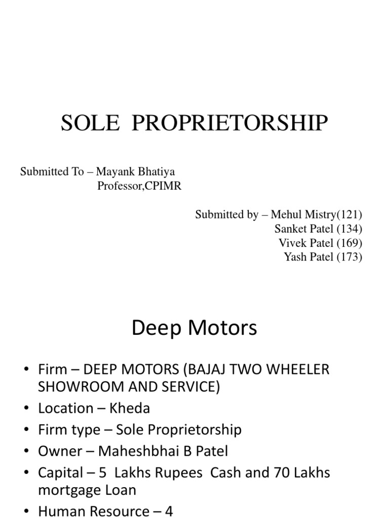 Sole Proprietorship Case Study: Deep Motors | PDF