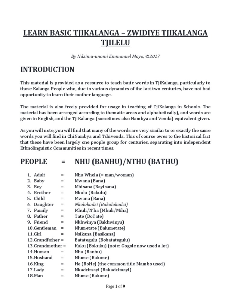 Learn Basic TjiKalanga (Zwidiye TjiKalanga) | PDF | Nature