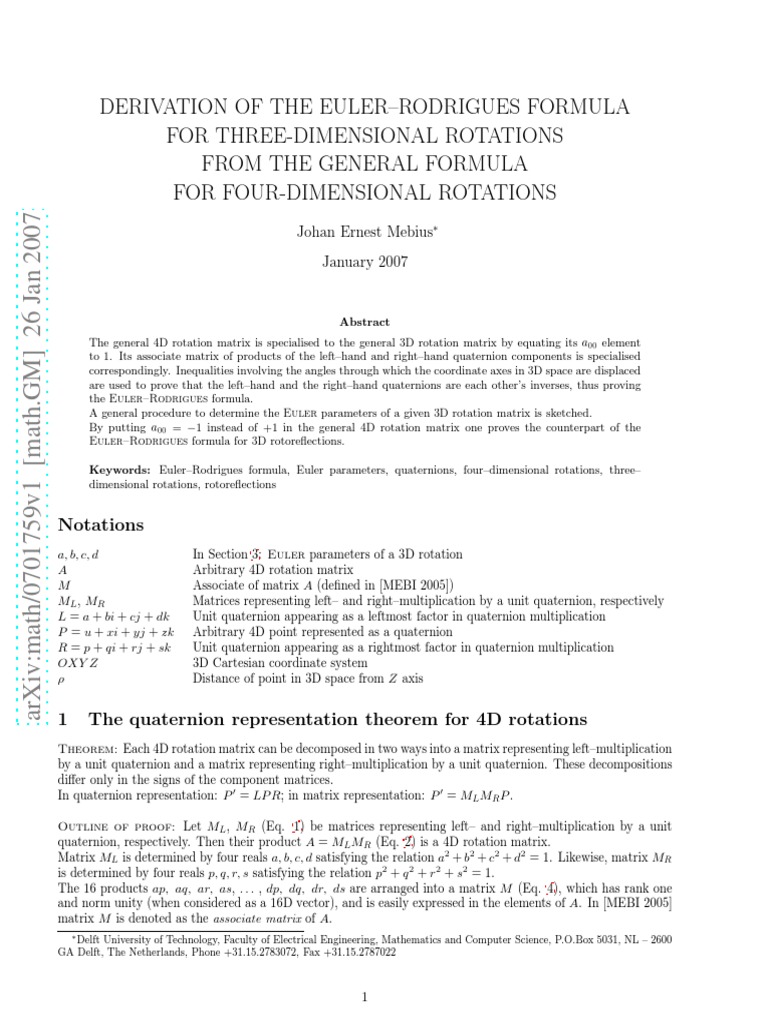 Derivation of The Euler-Rodrigues Formula For Three-Dimensional ... Derivation of The Euler-Rodrigues Formula For Three-Dimensional ...